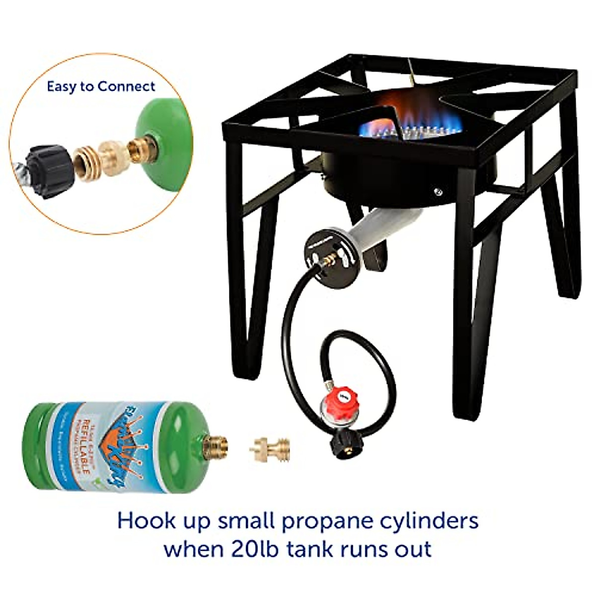 Flame King Propane Tank Adapter, 20lb to 1lb Converter, Hook Up Small Propane Cylinders when 20lb Ran Out, Solid Brass