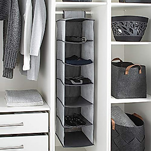 Simplify 6 Shelf Hanging Closet Organizer, Space Saver, Sweater & Clothing Shelves, Breathable Material Keeps Away Dust & Odors, Grey (26606-GREY)