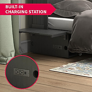 MUZZ Murphy Bed, Queen Size Cabinet Bed with Folding Foam Mattress, Foldable Space-Saving Cube Murphy Bed with Charging Station and Large Storage Drawer (Grey)