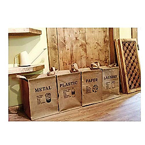 Jute Weave Recycling Bag Waste Bin Bags Basket for Home Kitchen Office - Natural Style Recycle Garbage Trash Sorting Bins Organizer Baskets Recycling Container