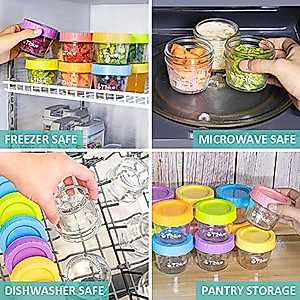 Glass Baby Food Storage Containers Set of 12, Leakproof 4 oz Glass Baby Food Jars with Lids & Marker, Reusable Small Glass Baby Food Containers for Infant & Baby, Freezer, Microwave & Dishwasher Safe