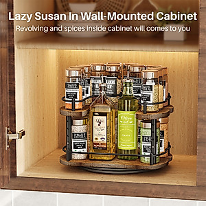 Lazy Susan Organizer Spice Rack for Cabinet - Height Adjustable Rotating Lazy Turntable Spice Organization for Table Top Pantry Kitchen, Wood Lazy Susan 10 inches Black