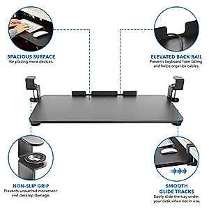 MOUNT-IT! Clamp Keyboard Tray [26.4” x 11.8”] Ergonomic Sliding Under Desk Keyboard and Mouse Platform, Retractable Undermount Drawer, Easy to Assemble with No Screws or Scratches (Black)