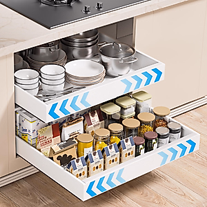 2 Pack Pull Out Cabinet Organizers, Expandable(12.2"-20.5") Heavy Duty Slide Out Drawer for Kitchen Cabinet Fixed with Adhesive Nano Films, Under Sink Organizer For Bathroom Storage(16.5'' Deep,White)