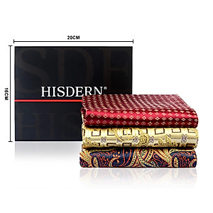 HISDERN Men's Cravats Black Ascot Ties for Men Paisley and Pocket Square Set Woven Classic Floral Ascot Scarf for Men Handkerchief Wedding Party