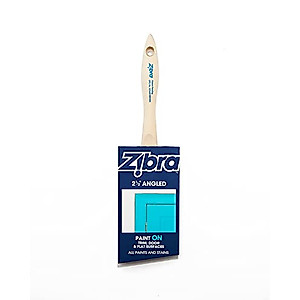 Zibra Angled Paint Brush for Painting Trim, Walls, and Doors, 2.5-inch, White, Pro Grade for All Paints and Stains