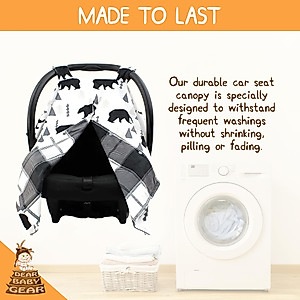 Dear Baby Gear - Infant Carseat Canopy and Winter Cover - Car Seat Cover for Girls & Boys - Doubles as Stroller Covers - Black Bears - Black and Grey - Plaid - 40" x 30"
