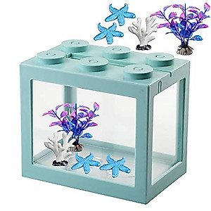 Small Betta Fish Tank, Large Fish Tank Fish Bow Aquarium with Imitation Starfish Coral Decoration, Clear Stackable Cube Tank for Ant Feeding Jellyfish Goldfish Moss Balls Insects,76oz