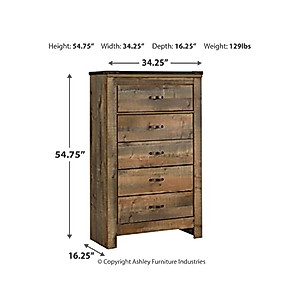 Signature Design by Ashley Trinell Rustic 5 Drawer Chest of Drawers with Nailhead Trim, Warm Brown