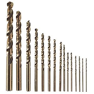 15Pcs Cobalt Drill Bit Set, M35 Jobber Length Twist Drill Bits, Fit for Drilling in Hard Metal 1/16-3/8 Inch