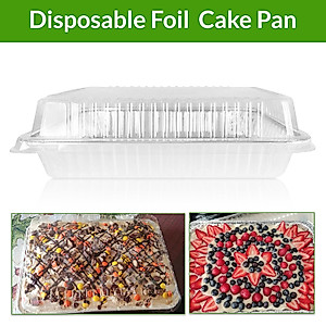 KitchenDance Disposable Silver 13" x 9" x 2" Aluminum Cake pans with Lids - 80 Ounces Rectangular Baking Pan Perfect for Cakes, Casseroles - Non Stick Pan for Baking, Storing, Preparing Food, 12 sets