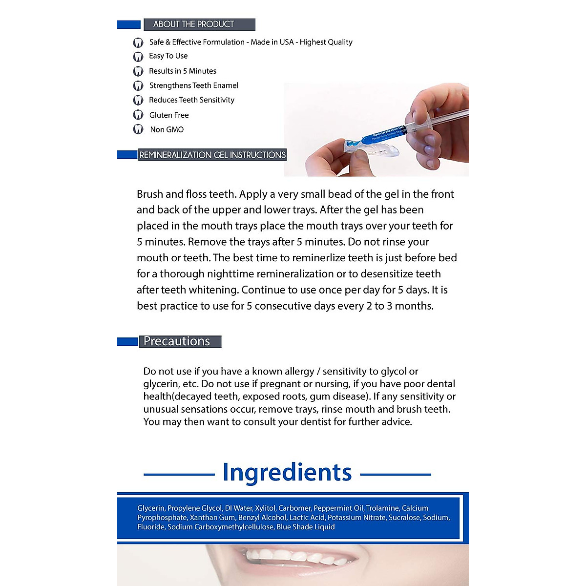 4 Syringes Remineralization Gel with 4 Custom Teeth Trays - Strengthens Teeth Enamel - Reduces Teeth Sensitivity - Remineralizes and Desensitizes Teeth - Great for After Teeth Whitening