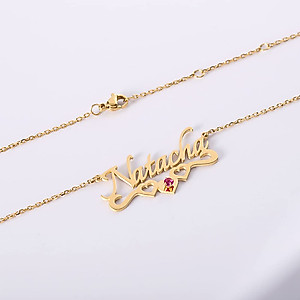 MeMoShe Personalized Name Necklace, 925 Sterling Silver Customized Nameplate Necklace with Birthstone Dainty Jewelry Birthday Gifts for Women