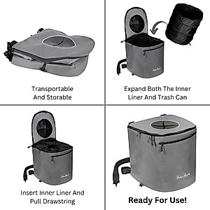 Deluxe Recycles Collapsible Trash Can for Boating and Camping | Large, Durable, and Portable with Inner Bin - 8 Gallons (Grey)