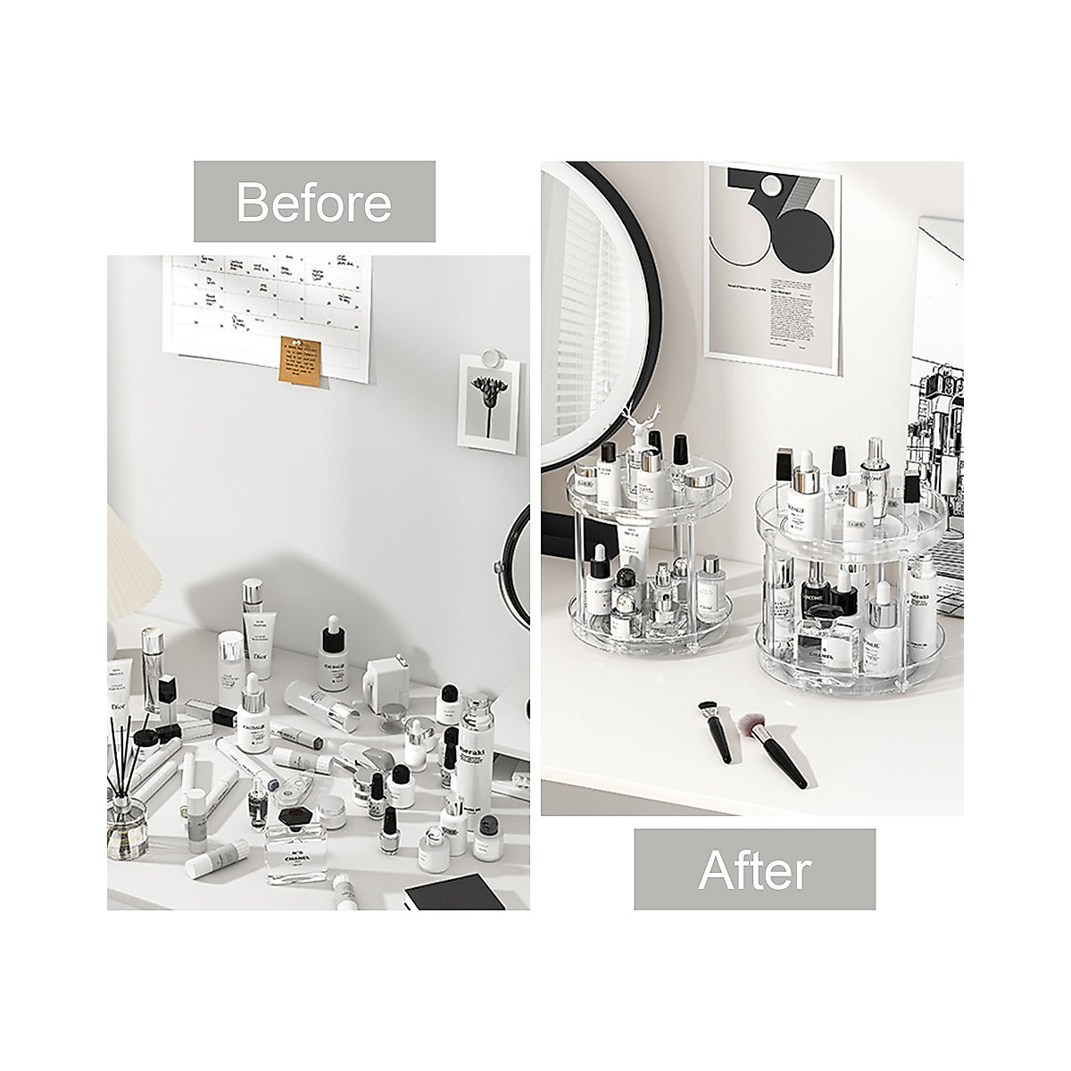 Roninkier 2-Tier Clear Lazy-Susan Turntable – 11-Inch Pantry Spice-Rack Cabinet-Organizer – Plastic Lazy Susan Makeup Organizer for Bathroom Countertop