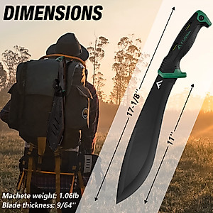 FLISSA Machete, 11'' Fixed Blade Camp Knife, Bolo Machete for Clearing Brush, Patented Shock Absorbing Air Tech Handle, Ideal for Gardening, Bushcraft and Outdoor, Molded Sheath Included