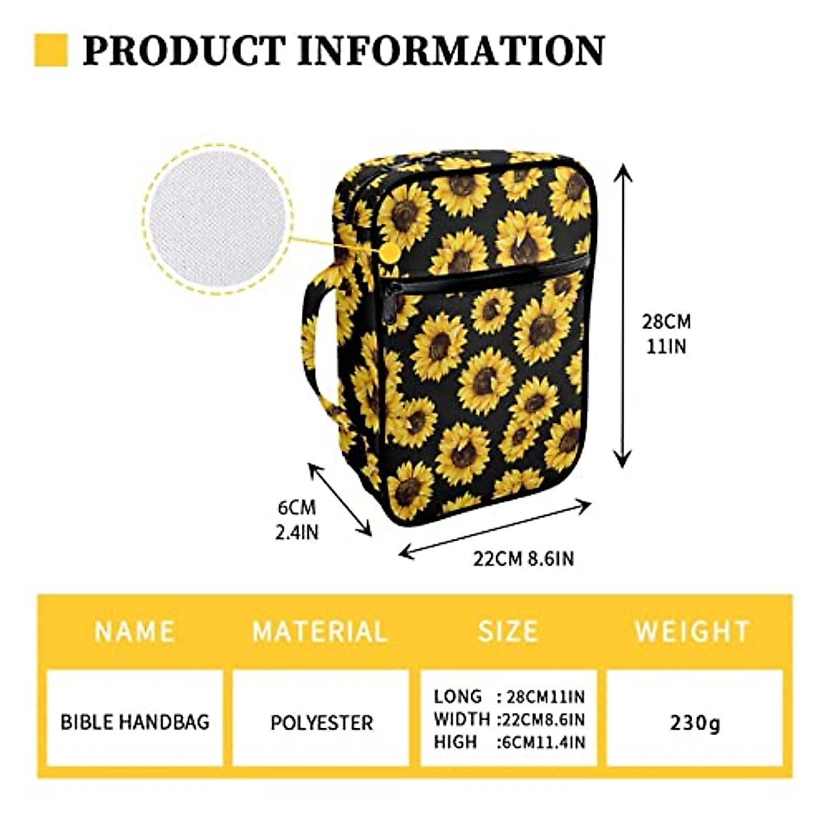 Flashideas Sunflower Portable Bible Cover Carrier Tote Bag Carry Bible Notebook Study Bible Case, Bible Cover Travel Purse Cell Phone Bags, Bilble Journaling Supplies