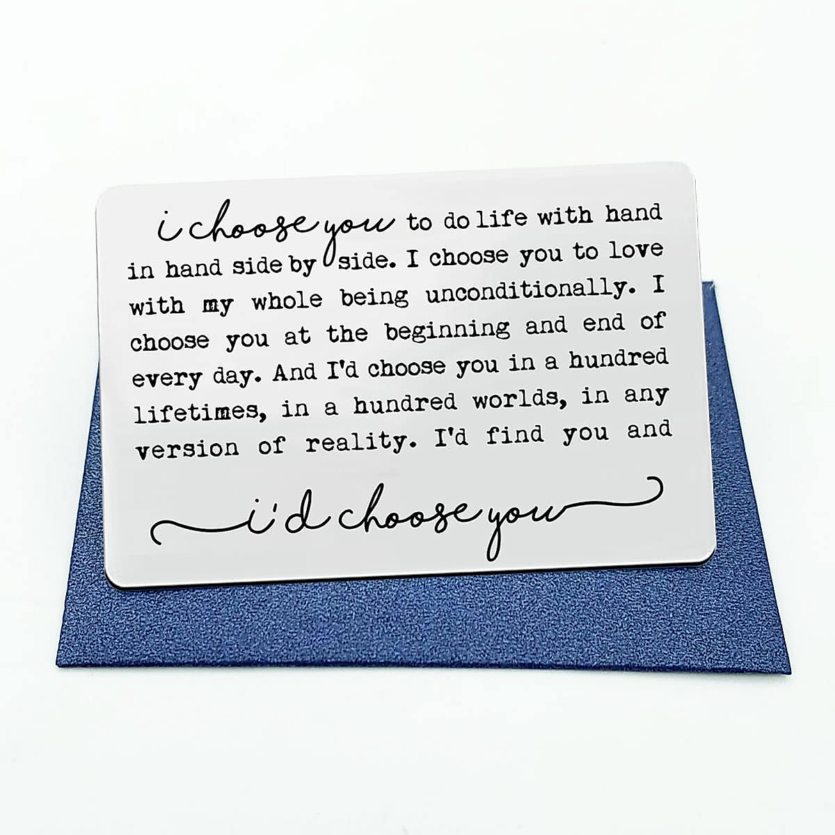 I Choose You Metal Wallet Insert Card, Engraved Gift for Him, Pocket Keepsake, Husband Gift, Anniversary Gift for Men, Wedding Anniversary Gift for Husband, Gifts for Him (Silver)