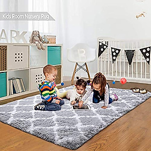 Merelax Fluffy Rug Modern Indoor Plush Bedroom Rug, Luxury Fuzzy Living Room Area Rug, Soft Geometric Moroccan Carpets for Boys Girls Kids Nursery Room 5x8, Grey