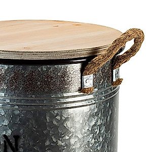 Organize It All Cobblestone Metal Storage Bin Décor, Set of 2 Multi Sized, with Wooden Lid and Handles, in Grey