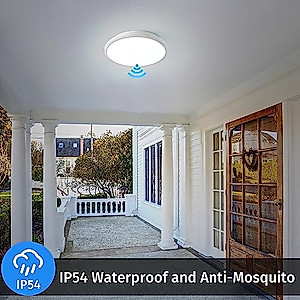 9inch Motion Sensor LED Ceiling Light, 18W 6000K 1800LM Flush Mount Round Lighting Fixture for Indoor/Outdoor IP54 Waterproof for Hallway, Laundry Room, Front Porch, Closet, Stairway, Basement (White)