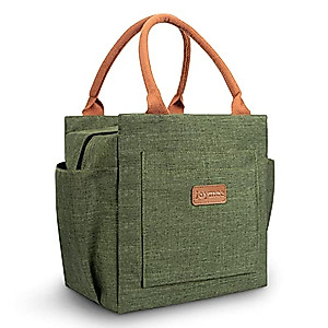 Joymee Lunch Bag Women Insulated Lunch Box Reusable Durable Leakproof Large Spacious Cooler Tote for Womens Mens Adults with Bottle Holder and Side Pockets for Work Office Travel Picnic - Green