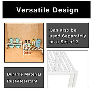 Smart Design Premium Extendable Storage Shelf – Lengthen from 16 to 32.5 in., White – Steel Pantry Organizer with Rust-Resistant Finish and Non-Slip Feet for Easy Home Organization and Storage