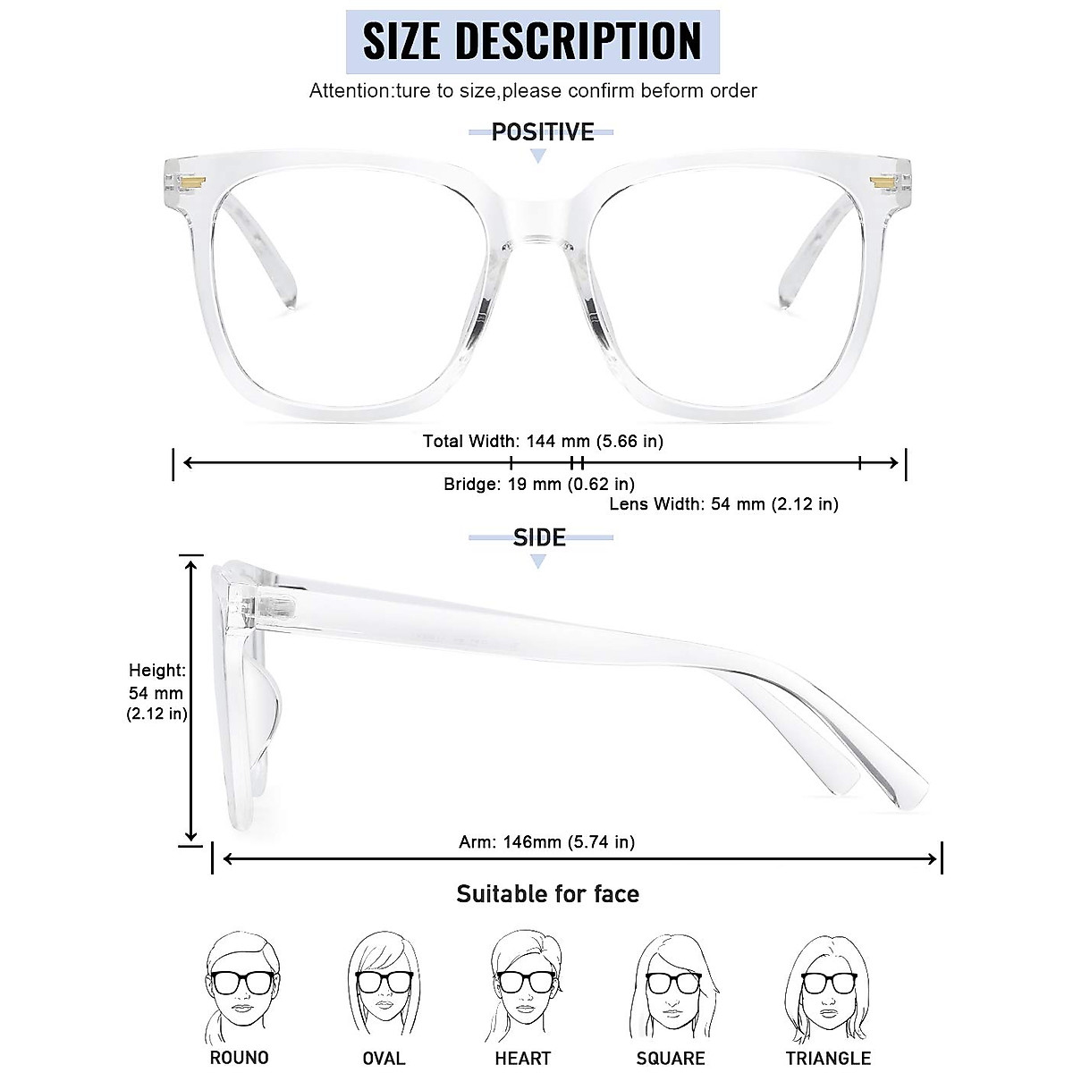 PANNER Oversized Square Blue Light Blocking Glasses for Women Men Anti Glare Reduce Eyestrain Computer Glasses(Clear)