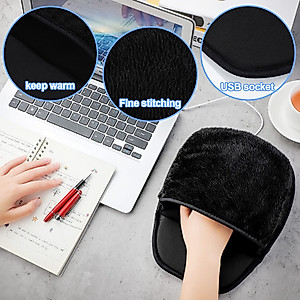 2 Pieces Heated Mouse Pad Hand Warmer USB Heated Mousepad Plush Heated Mouse Pad Removable Hand Warming Mouse Pad for Men and Women Office Home Computer Laptop (Black)