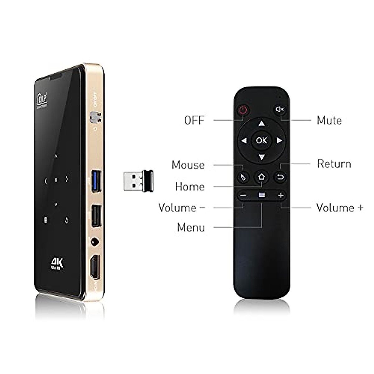Mini Portable DLP Android Projector Support 4K Decoding WiFi Bluetooth Miracast Airplay Mobile Phone Outdoor Movie