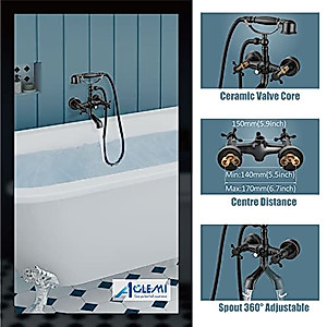 Aolemi Bathtub Faucet with Hand Shower Oil Rubbed Bronze Wall Mount Tub Spout Double Cross Handle Mixer Tap Victoria Vintage Telephone Shape Shower Set