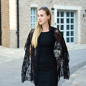 Gzcvba Women’s Soft Rose Lace Shawls and Wraps for Formal Evening Party Dress,Bride Bridesmaid Shawl for wedding (Black)