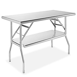 GRIDMANN Stainless Steel Folding Table 48 x 24 Inch with Under Shelf, NSF Kitchen Prep & Work Table