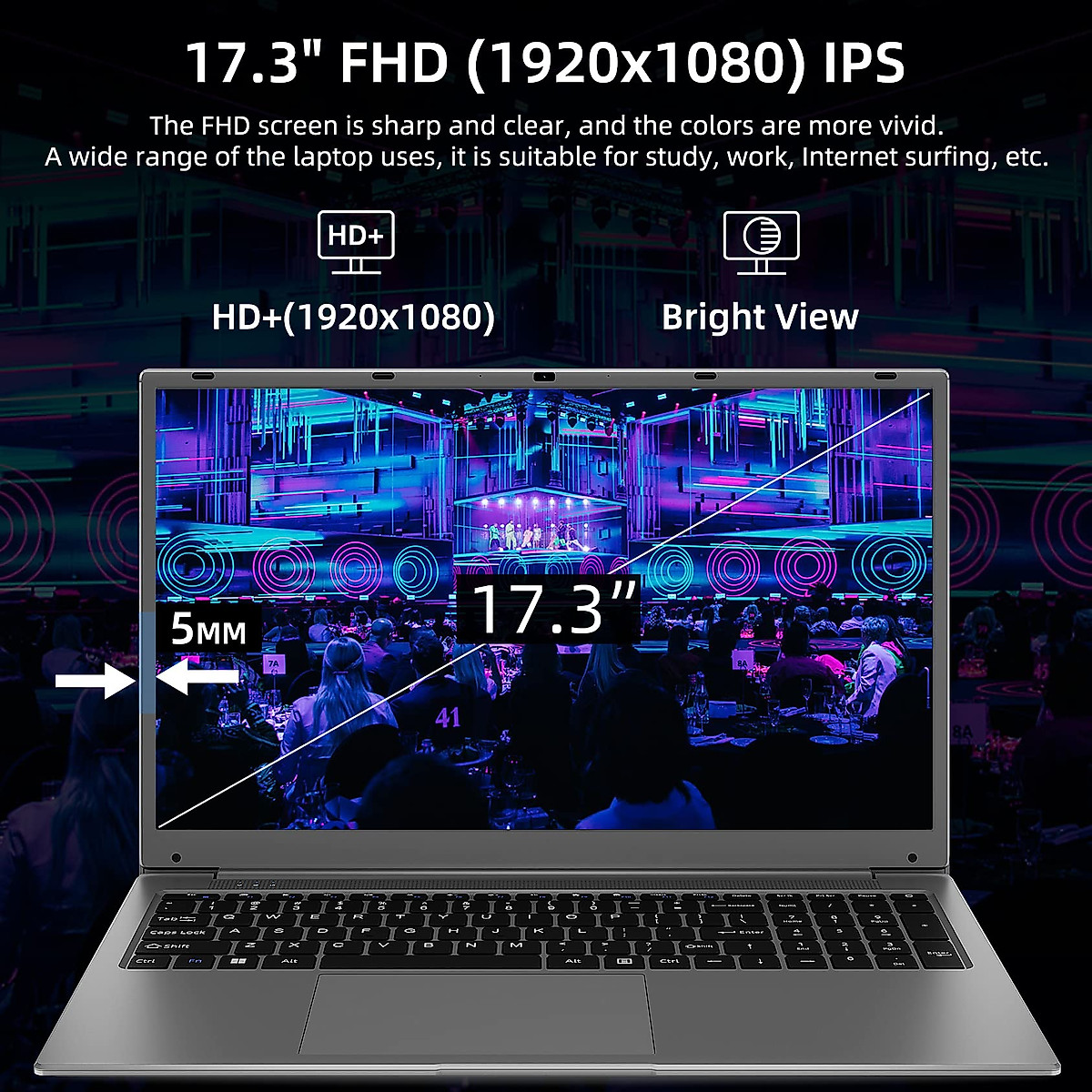 SGIN 17.3 Inch Laptop Computer, 256GB SSD 8GB RAM, 1920 * 1080 IPS FHD Display, Windows 11 Laptop with Quad-Core Intel Celeron J4105 Processors, 8000mAH, USB 3.0, Type-C, Bluetooth 4.2, 2.4/5G WiFi