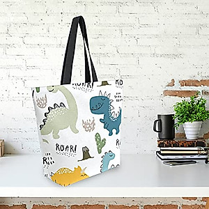 SUABO Dinosaur Canvas Tote Bag Large Women Casual Shoulder Bag Handbag, Reusable Shopping Grocery Bag for Outdoors