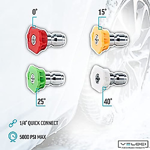 MTM Hydro Pressure Washer Nozzle Set, High Pressure Power Washer Spray Nozzle Tips, 5000 PSI 1/4” Quick Connect Fittings, 0, 15, 25, 40 Degree for Pressure Washing, Guns, Wands, and Lances