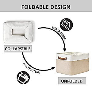 DULLEMELO Fabric Storage Bins for Laundry, Home, Foldable Storage Baskets for Shelves, Toys, Collapsible Storage Bins for Office, Closet,Bedroom(White&Khaki,15"x11"x9.5",4-Pack)