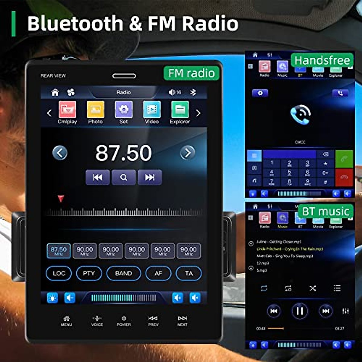 Single Din Car Stereo with Apple Carplay, Rimoody 9.5 Inch Vertical Detachable Touch Screen Car Radio with Bluetooth FM Radio Mirror Link TF/USB/AUX Input Car Multimedia Player+ Backup Camera