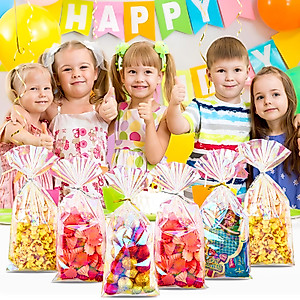 Ohuimrt Iridescent Cellophane Treat Bags, 5 x 11 Inches Plastic Holographic Goodie Bags, 100 PCS Party Favor Bags with 100 PCS Ties for Candies, Snacks, Small Gifts