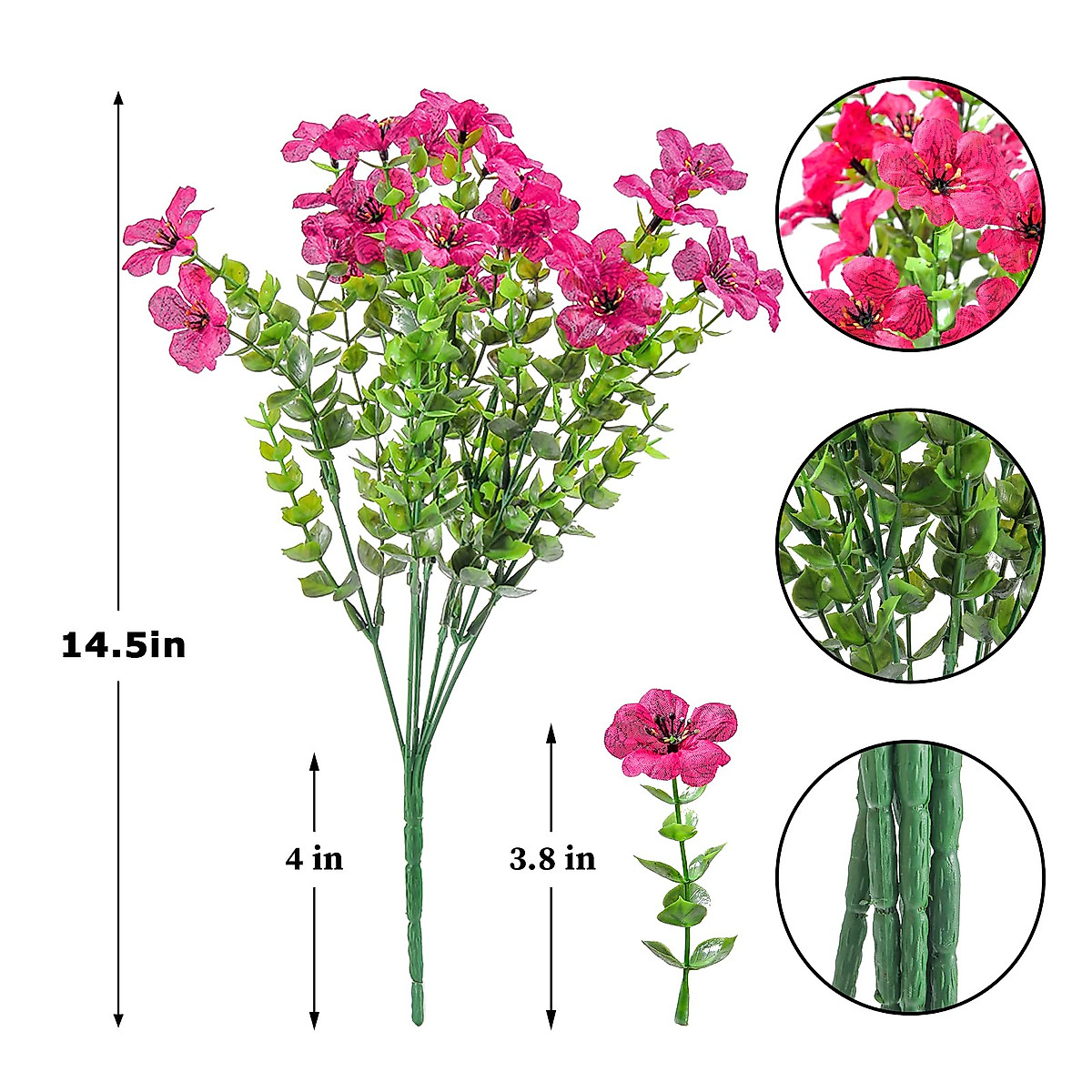 Gorgeoos 4 Bundles Artificial Flowers for Outdoors Fake Plants No Fade Faux Outside Greenery Boxwood Plastic Shrubs Silk Flowers for Home Garden Window Box Porch Patio Decoration (Fuchsia)