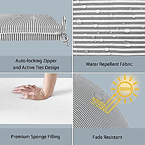 LVTXIII Outdoor Seat Cushions Seasonal Replacement Chair Cushions, Square Patio Chair Pads with Ties for Dining Chairs and Garden Furniture,18.5"x16"x2", 4 Pack, Strip Grey