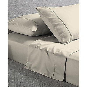 Color Sense Hotel Percale 100% Cotton Bed Sheet Set, Twin Ivory, Cooling Sheets for Hot Sleepers, with Elasticized Deep Pocket, 3 Piece Bedding Set - 1 Flat, 1 Fitted Sheet and 1 Pillowcase