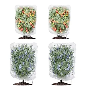 4 Pack Garden Mesh Netting for Plants, Insect Bird Netting Pest Barrier Bag with Drawstring, 2 Size Tomato Protective Cover Fruits Tree Blueberry Bush Netting Cover Bag Protection for Vegetables