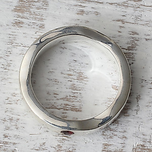 NOVICA Artisan Handmade Garnet Band Ring Sterling Silver from India Red Birthstone [band Width 3 mm W] ' Curvy Sophistication in Red'
