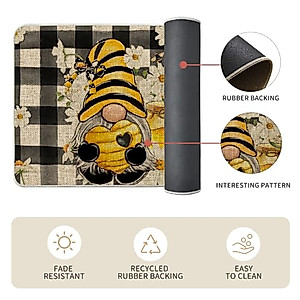 Artoid Mode Buffalo Plaid Gnome Bee Kind Honey Summer Kitchen Mats Set of 2, Daisy Spring Home Decor Low-Profile Kitchen Rugs for Floor - 17x29 and 17x47 Inch
