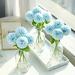 Floweroyal 12pcs Artificial Chrysanthemum Ball Flowers Silk Hydrangea Bridal Wedding Bouquet for Home Garden Party Office Coffee House Decoration (Blue).