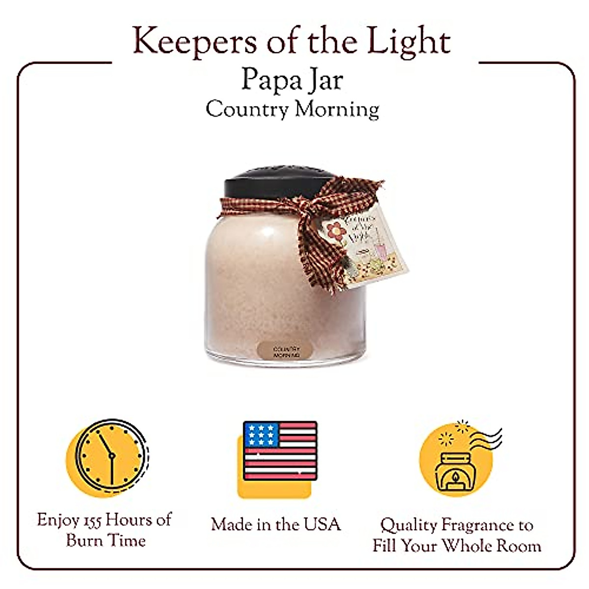 A Cheerful Giver — Country Morning - 34oz Papa Scented Candle Jar with Lid - Keepers of the Light - 155 Hours of Burn Time, Gift for Women, Brown
