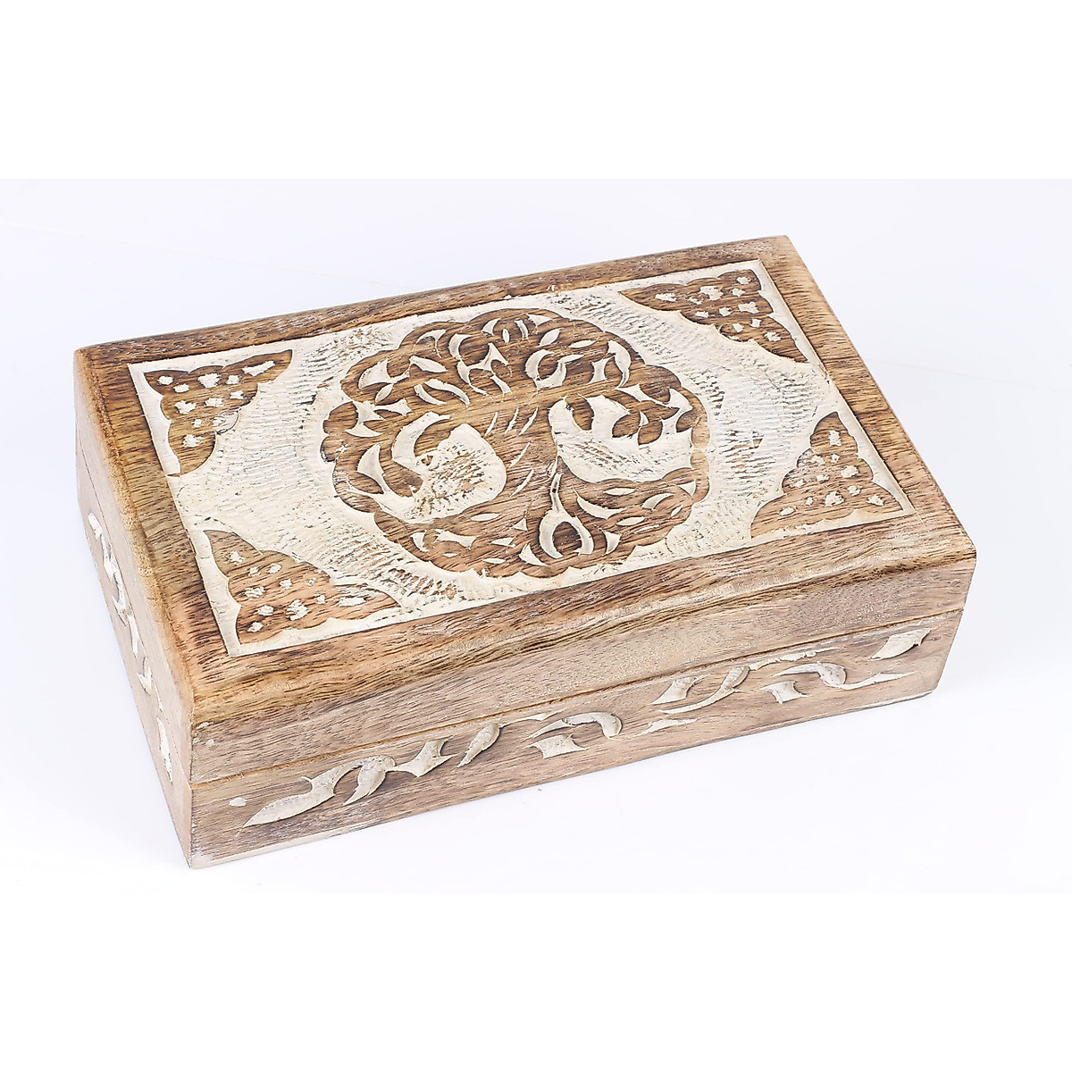ARTISENIA Father's Day Gifts Wooden Tree of Life Keepsake Decorative Whitewash Finished Jewelry Box Tarot Card Decks Box Storage Organiser for Girls Women