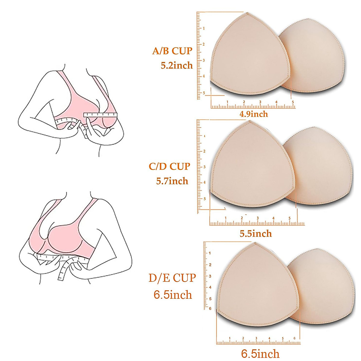 TAOHUA GARDEN 5 Pairs Bra Pads Inserts, Removable, Air Cotton, Foam Sponge, Breathable (Beige, C/D Cup)