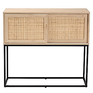 Baxton Studio Amelia Natural Brown Wood and Natural Rattan Sideboard Buffet